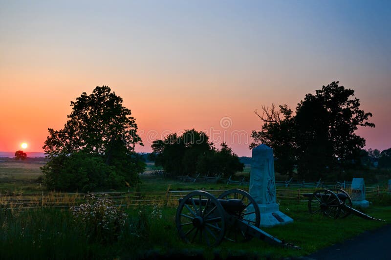 Sunset Battlefield Cannons stock photo. Image of monument - 137174270