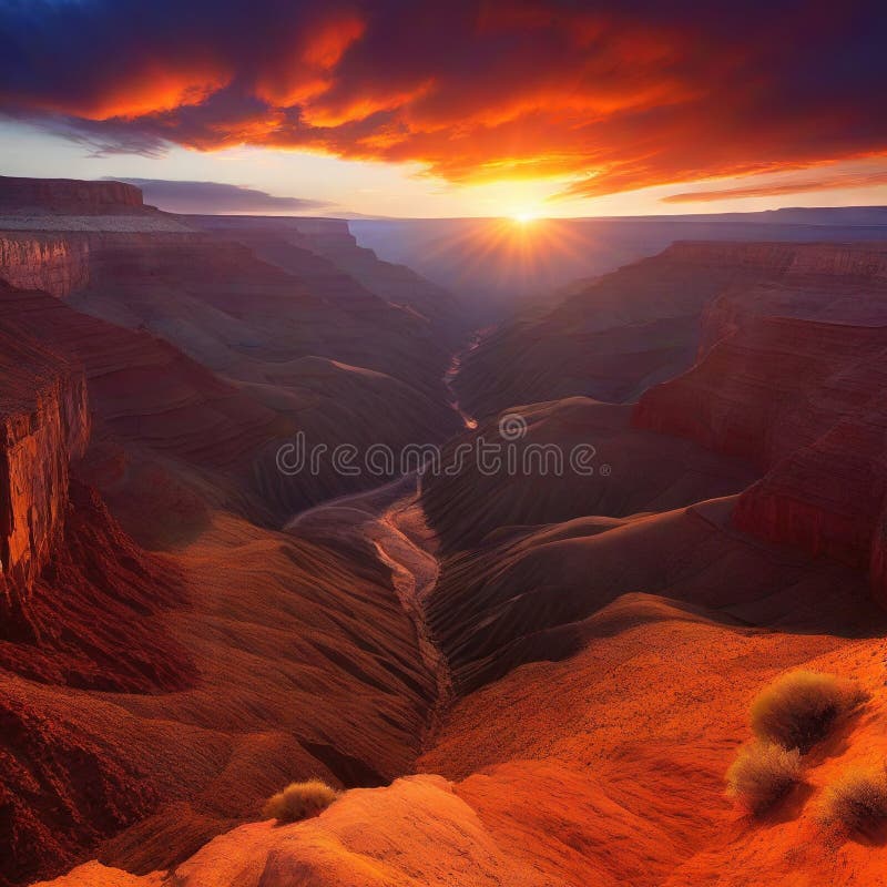 Sunset in the Canyon Land Created Using Stock Illustration ...