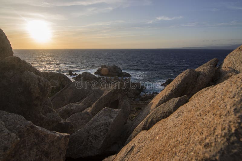 Sunset at Capo Testa in Sardinia Stock Image - Image of seascape, cliff ...