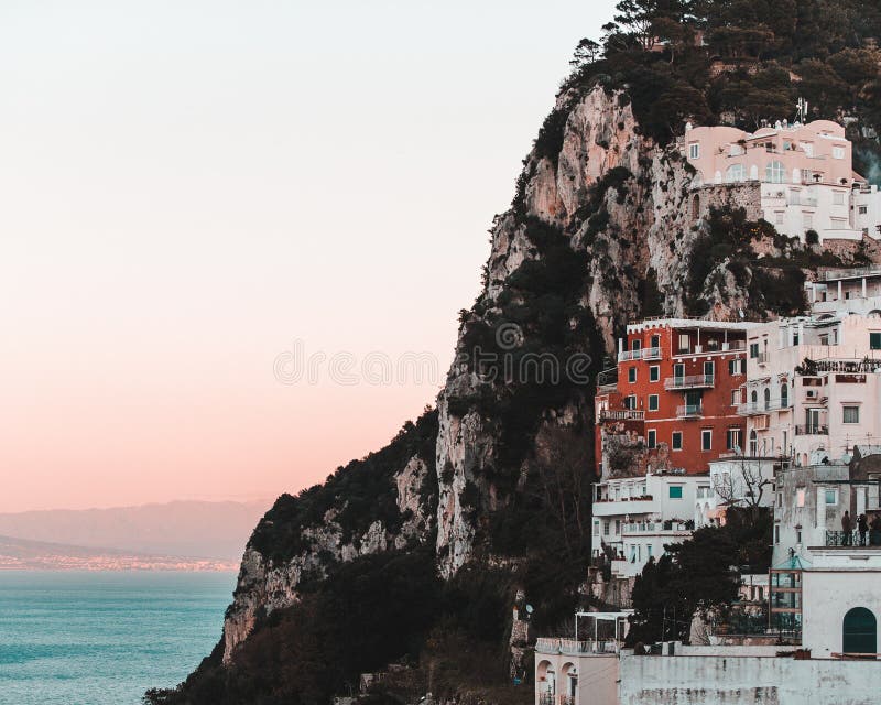 Sunset, Capri stock photo. Image of amazing, view, tree - 161491594
