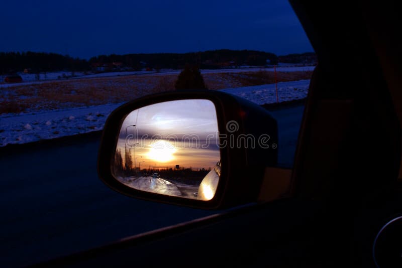 Sunset in Car Side-view Mirror Stock Photo - Image of rear, sideview ...