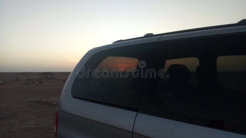 Sunset through a Car Windshield in the Desert at the Beginning of ...