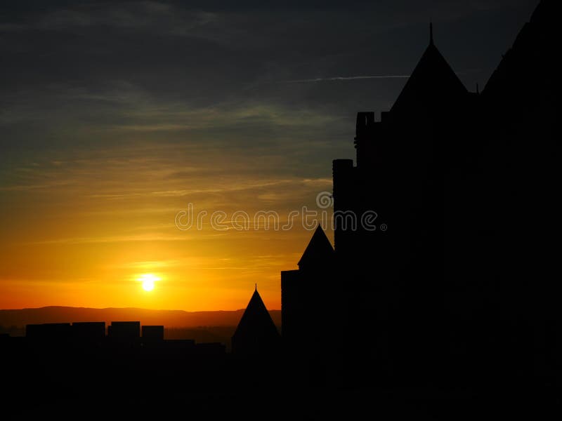 Sunset Carcassonne castle stock image. Image of solei - 271897979