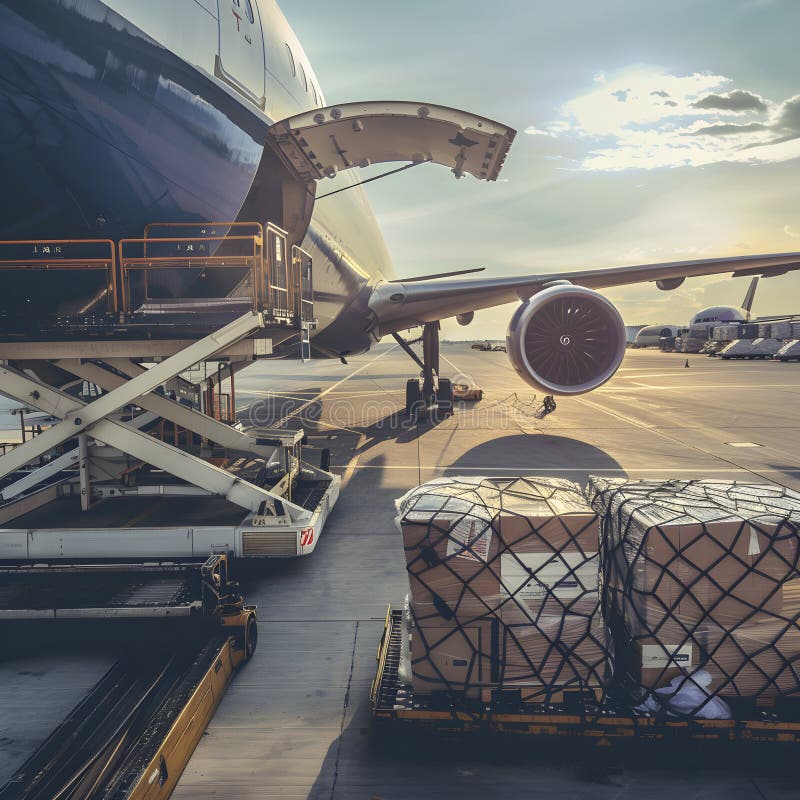 Sunset Cargo Loading at Airport Stock Image - Image of tarmac, crew ...