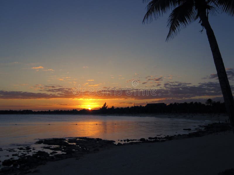 Sunset on Caribbean Beach in Mexico Stock Photo - Image of island ...
