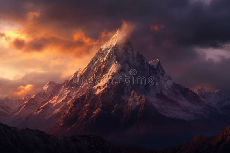 Sunset Casting Dramatic Mountain Peak Shadows Stock Illustration ...