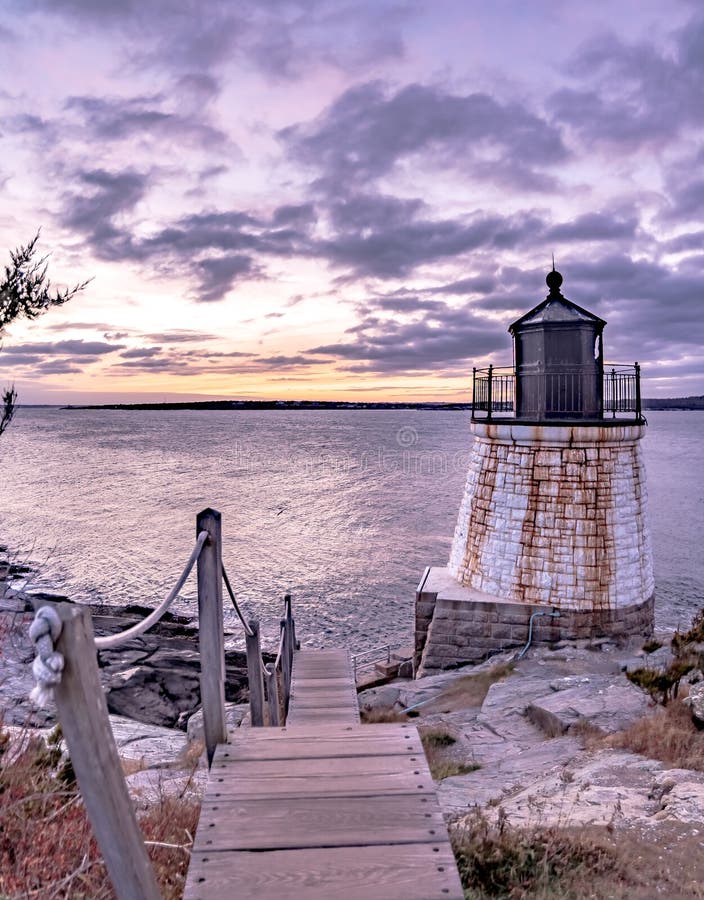 Sunset in Newport Rhode Island at Castle Hill Lighthouse Stock Photo ...