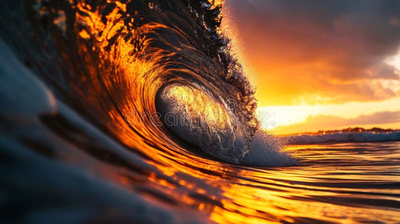Sunset Casts Warm Glow on Ocean Wave Stock Image - Image of colorful ...
