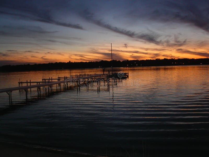 Sunset at Cedar Lake stock image. Image of sunset, orange - 63457499
