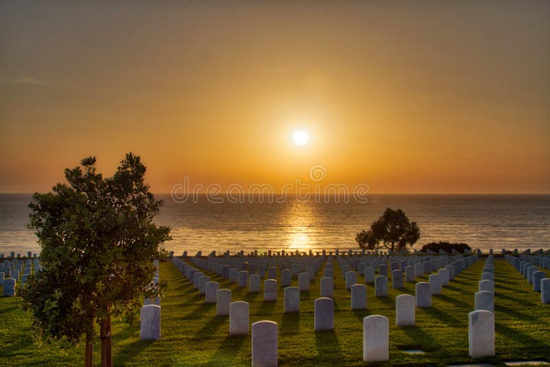Sunset at a National Cemetery Stock Image - Image of banner, cemetery ...