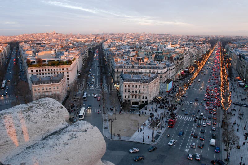Sunset at Champ Elysee on Paris Stock Photo - Image of evening ...