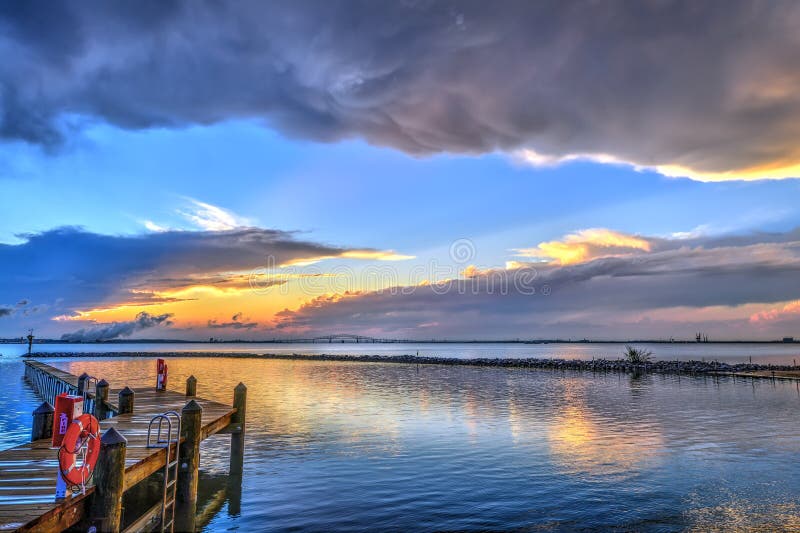 Chesapeake Bay Bridge Maryland At Sunset Stock Photo - Image of skies ...
