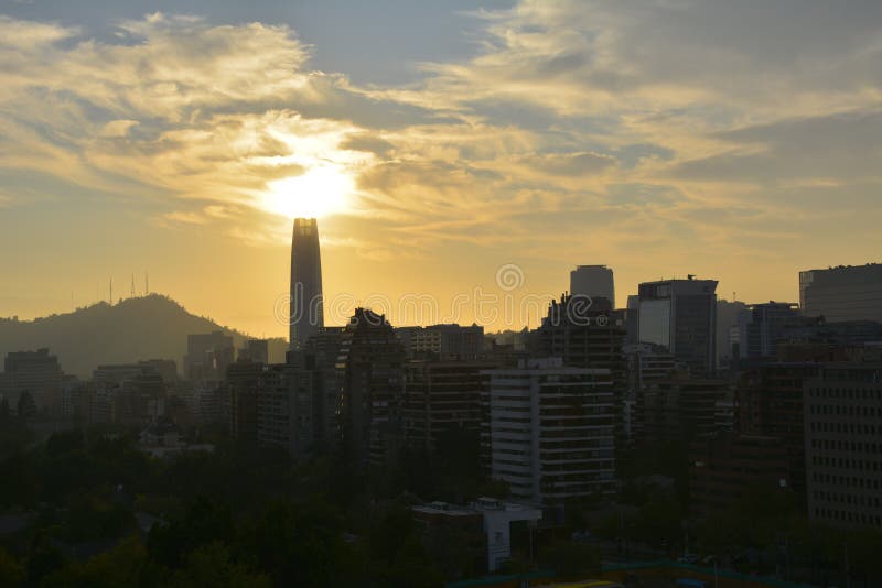 Sunset in chile stock image. Image of santiago, hill - 68491657