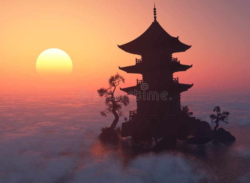 Ancient Chinese Temple Sunset Stock Illustrations – 148 Ancient Chinese ...