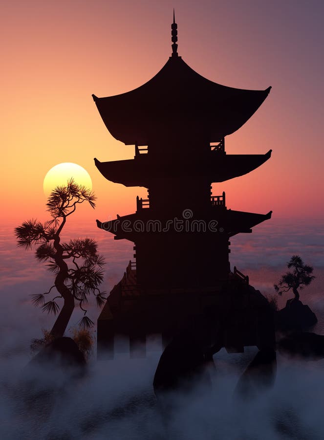 At sunset. stock illustration. Illustration of chinese - 65961852