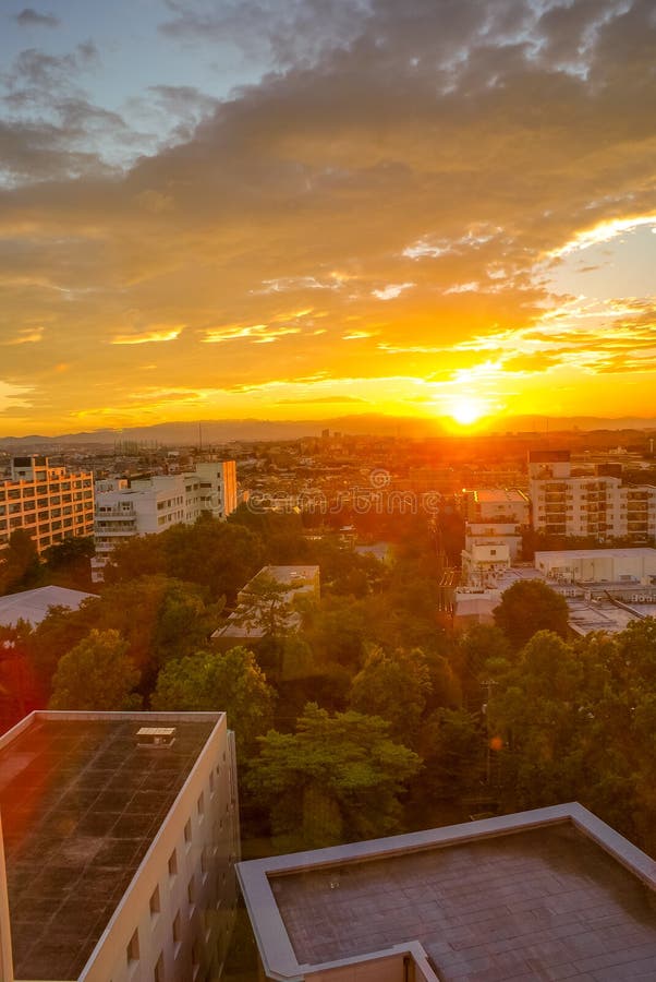 Sunset in Chofu City stock image. Image of townscape - 261494337