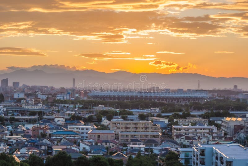 Sunset in Chofu City stock photo. Image of dying, japanese - 261494392