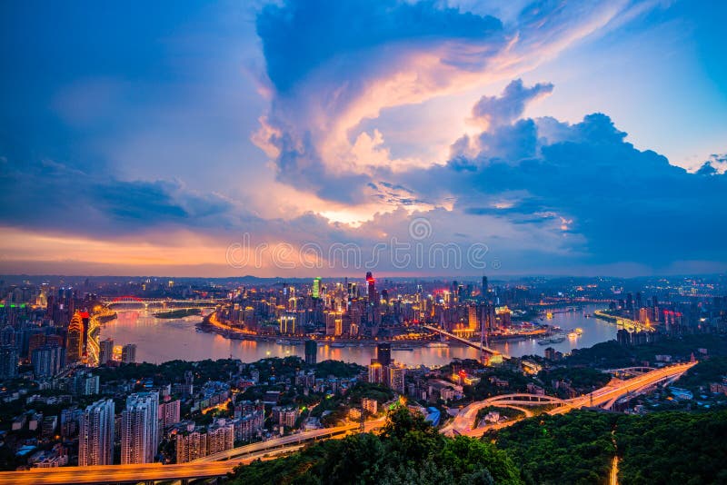 The sunset of Chongqing editorial photography. Image of architectural ...