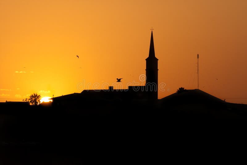Sunset & church stock photo. Image of orange, skyline, evening - 7738