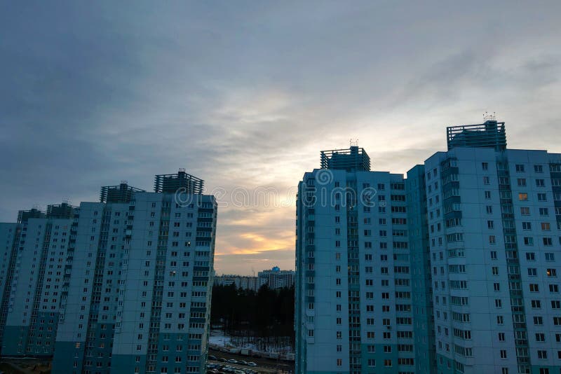 Sunset in the City on the Background of High-rise Stock Image - Image ...