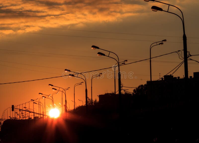 Sunset in the city stock image. Image of lights, rack - 45566203