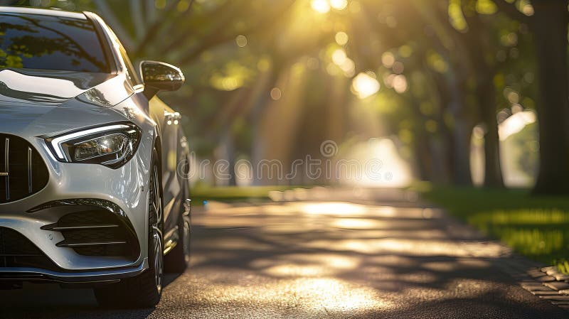 Sunset in the City, the Headlights of Approaching Car on the Highway ...