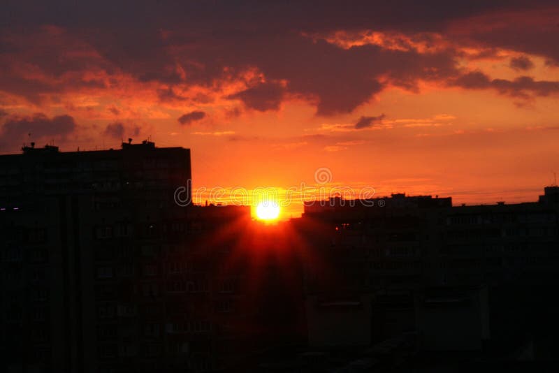 City Sunset among Multi-storey Buildings Stock Image - Image of dawn ...