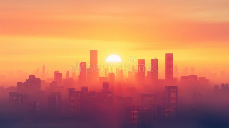 Sunset City Landscape stock illustration. Illustration of travel ...