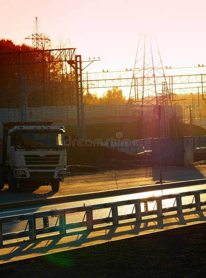 Sunset on City Road Transportation Backdrop Stock Image - Image of ...
