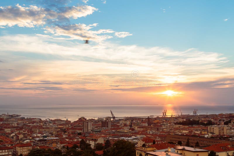 Sunset on the City of Trieste Stock Image - Image of port, marine: 82225911