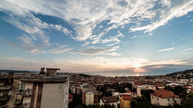 Sunset on the City of Trieste Stock Photo - Image of mediterranean ...