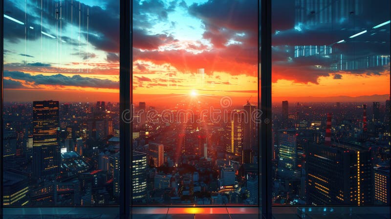 Sunset in the City, View from the Window of a Skyscraper Stock Photo ...