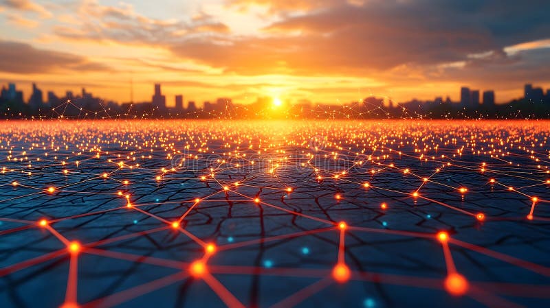 Sunset Network Cityscape stock illustration. Illustration of bright ...