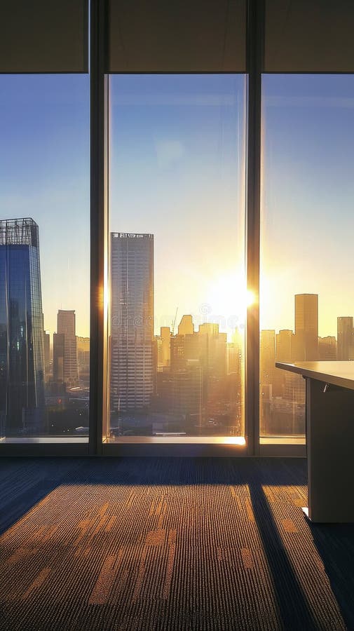 Sunset Cityscape with Golden Light in Corporate Space Stock ...