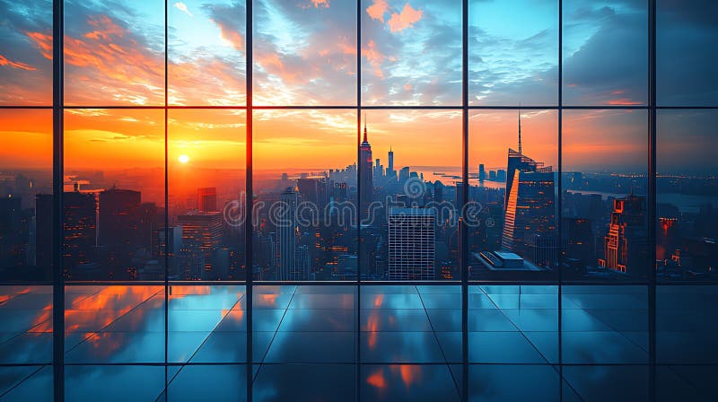 Sunset Cityscape View from Skyscraper Office Stock Illustration ...