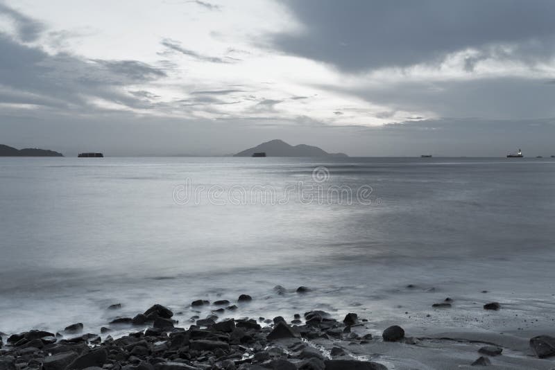 Sunset at Sea with Low Saturation Stock Photo - Image of island, boat ...