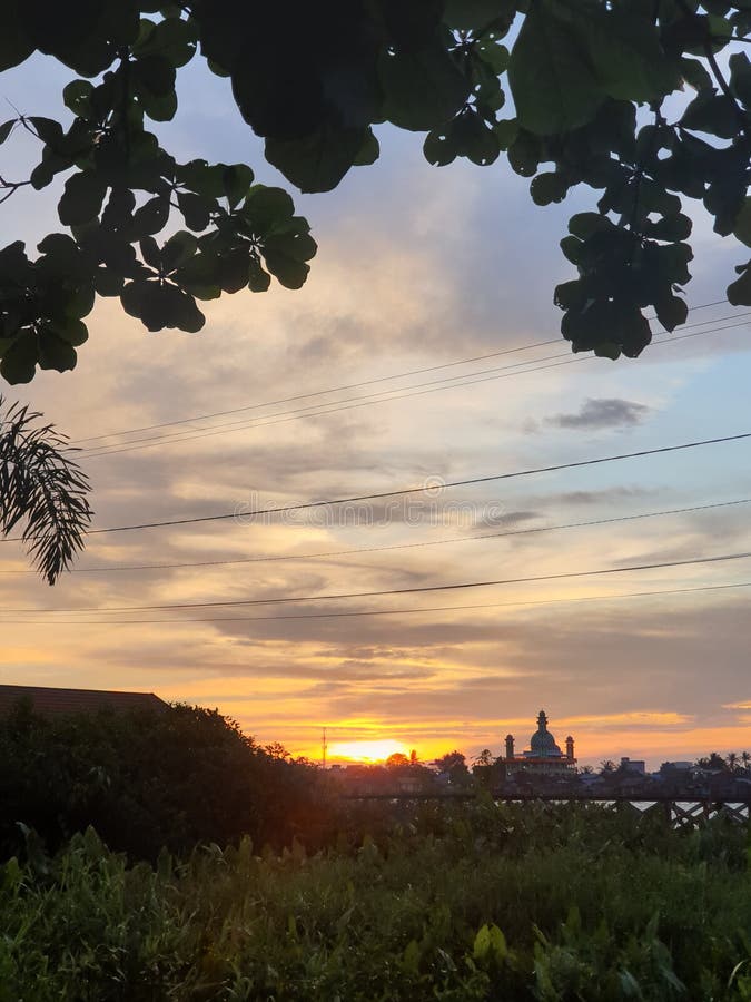 The Sunset on a Clear Afternoon Stock Photo - Image of leaf, dawn ...