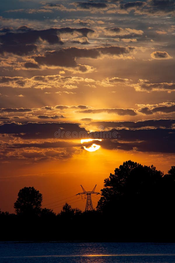 Sunset Close-up Over Power Lines Stock Image - Image of dawn, evening ...