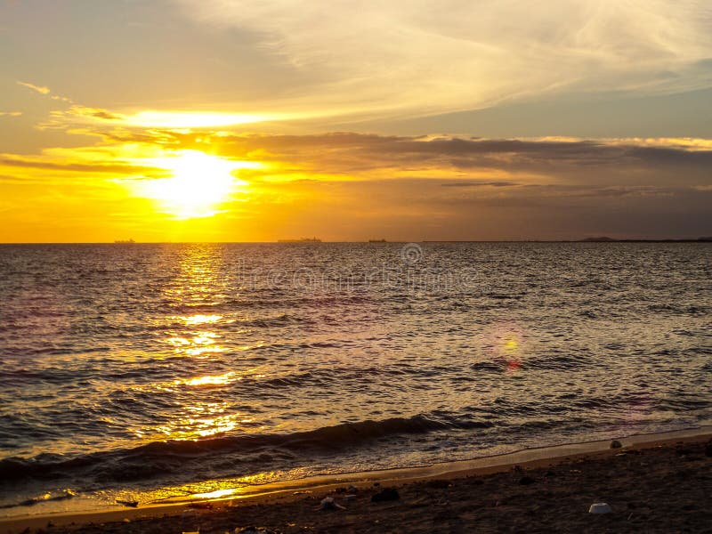 Sunset and Cloud on Horizon Stock Image - Image of beach, destinations ...
