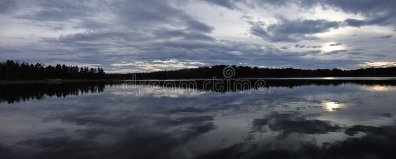 Sunset and Cloud Reflections Over a Wilderness Lake, Panorama/Banner ...