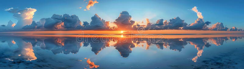 Sunset Cloud Reflections in Water, Mirror-like Surface, Serene Evening ...