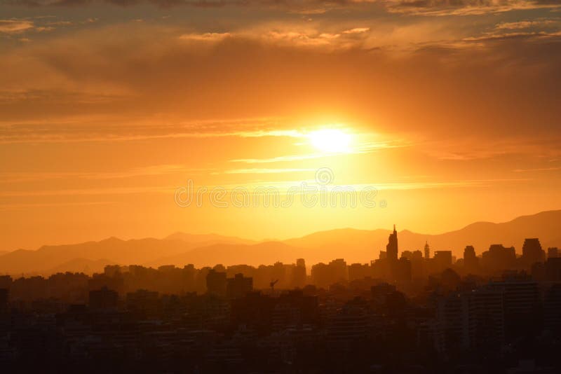 Sunset Clouds and Landscape Stock Photo - Image of santiago, buildings ...