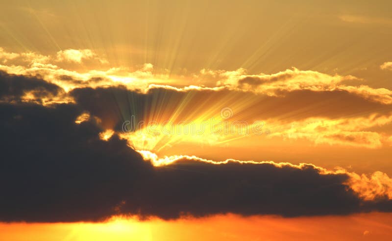 Sunset with Clouds, Light Rays with Atmospheric Effect Stock Photo ...