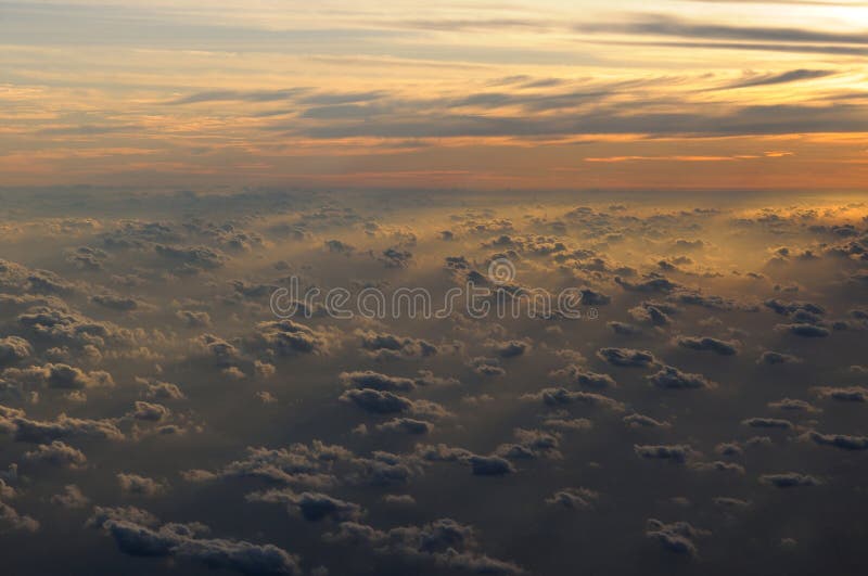 Sunset Clouds Lit by the Sun Aerial View Stock Image - Image of nature ...