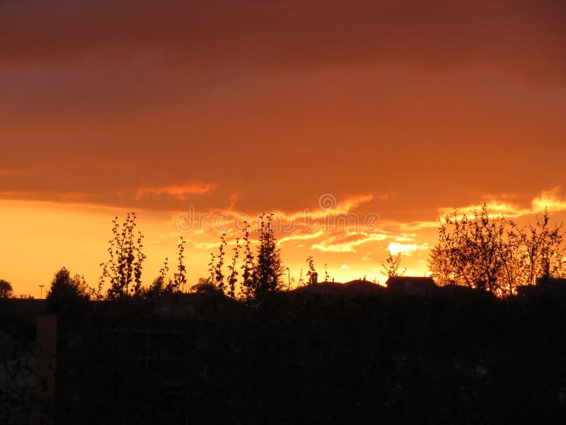 Sunset Clouds Red Sun Reflection Effect Dawn Stock Image - Image of ...