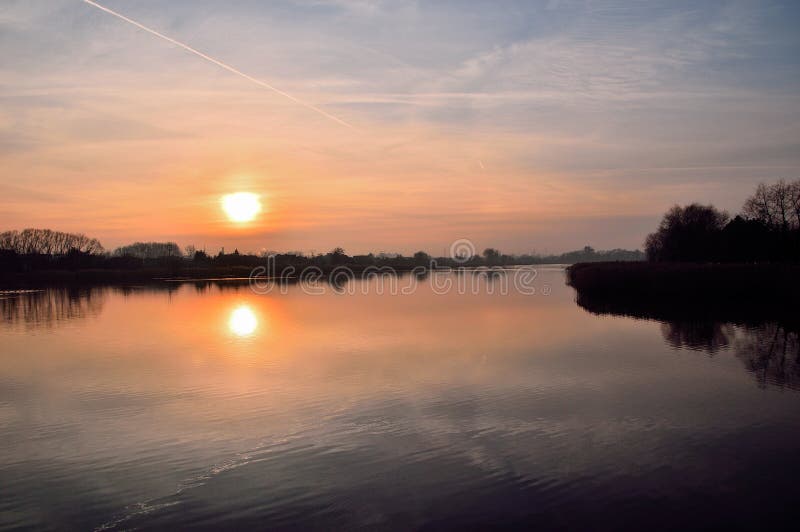 Sunset and Clouds in the Sky Over a Polish Lake. Stock Image - Image of ...