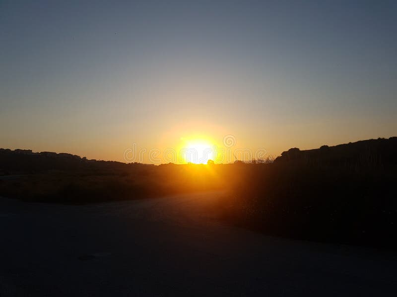 Sunset without clouds stock photo. Image of space, road - 244410856