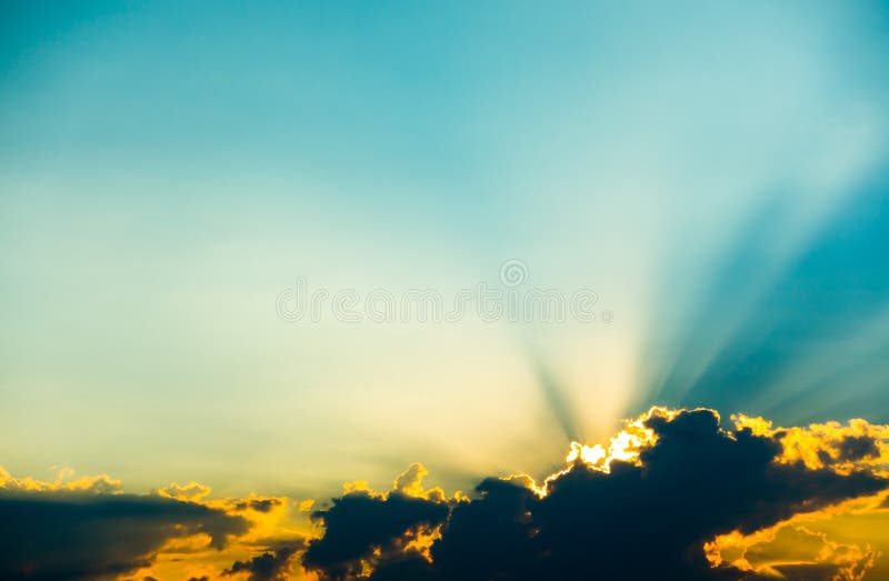 Sunset Clouds with Sun Rays Stock Photo - Image of beautiful, blue ...