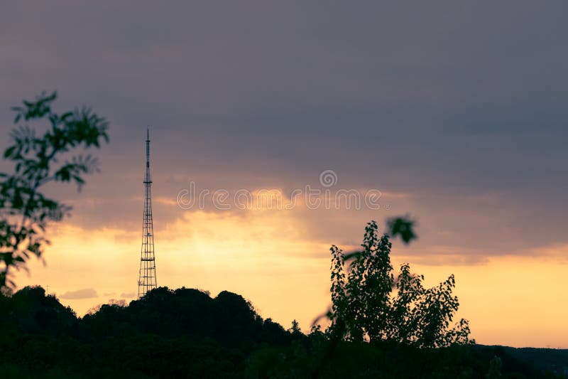 Sunset Cloudscape Landscape Dramatic Natural Lighting Hill Peak with Tv ...