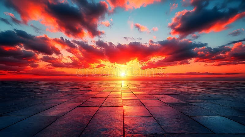 Sunset Cloudscape Over a Stone Paver Surface Illustration Stock ...